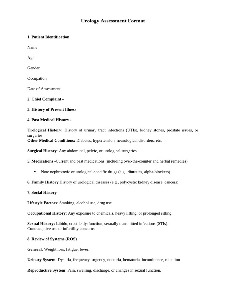 Comprehensive Urology Assessment Guide | PDF