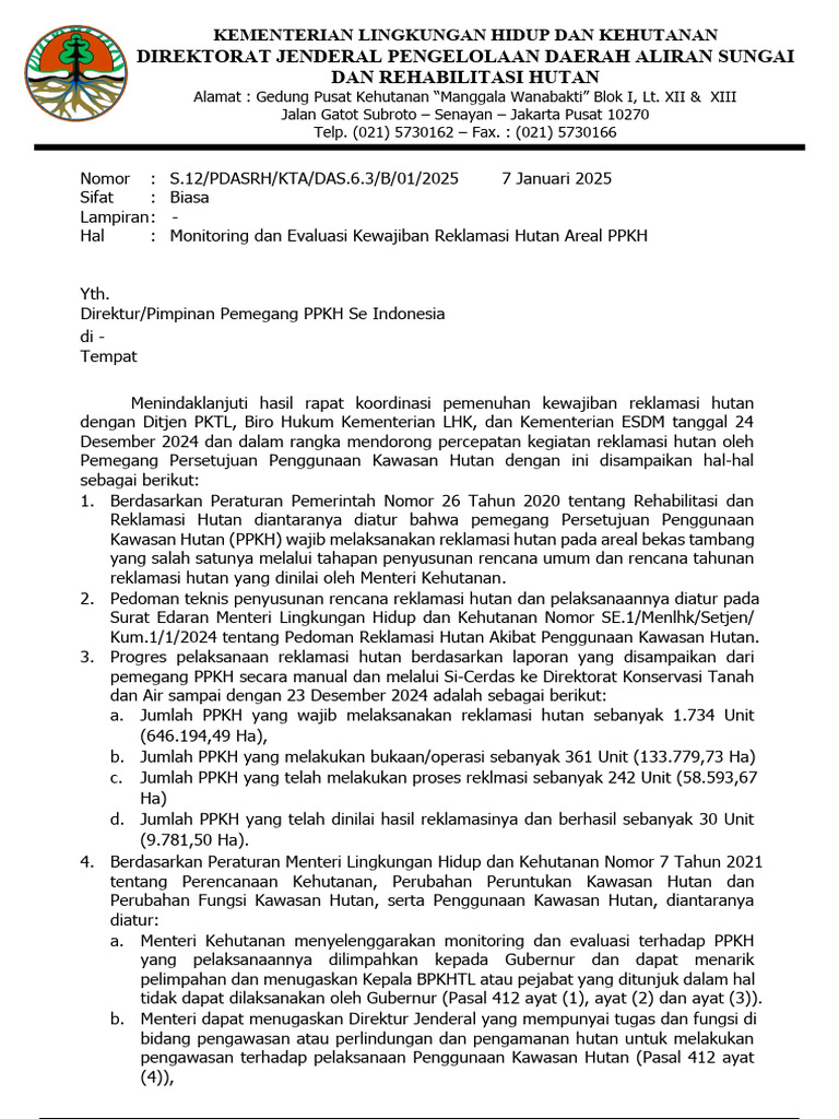 20250107142850surat Dirjen PDASRH Ke PPKH - Kewajiban - ppkh-1 | PDF