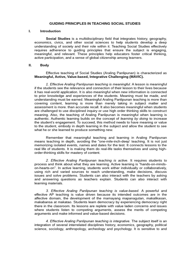 Guiding Principles in Teaching Social Studies | PDF | Learning | Social Sciences