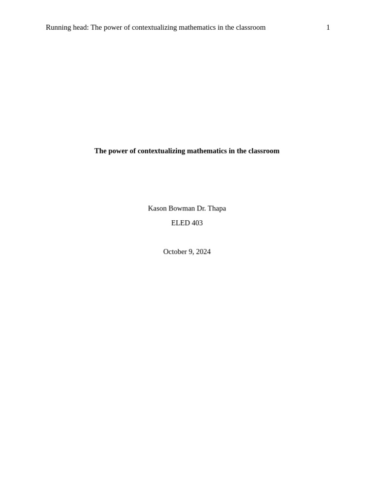 Benefits of Contextualizing Math | PDF | Learning | Mathematics