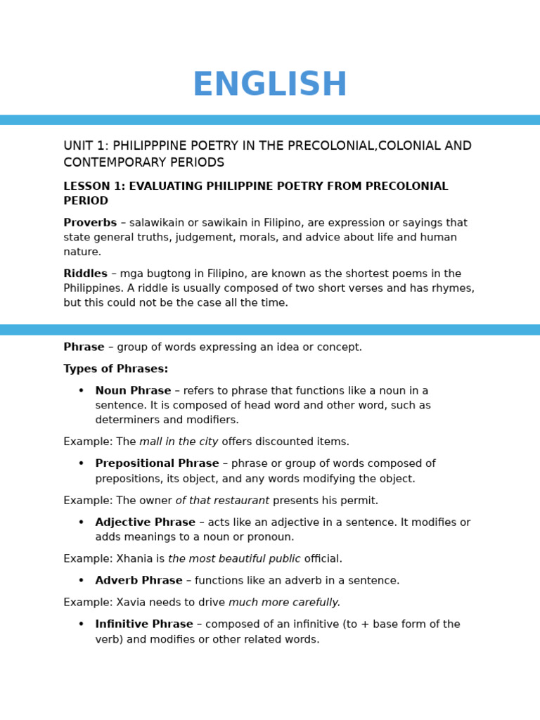 English 7 Reviewer | PDF