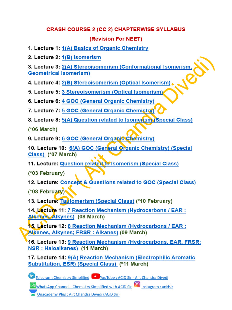 NEET Organic Chemistry Crash Course | PDF | Aldehyde | Chemical Reactions
