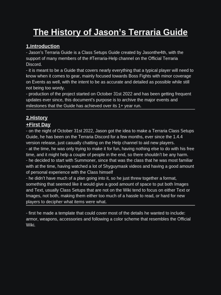 The History of Jason's Terraria Guide | PDF