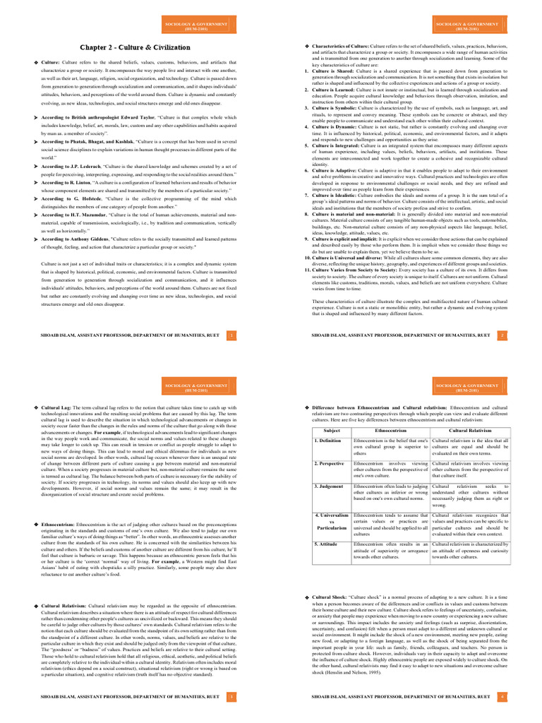 Chapter-2 - Culture and Civilization 4page | PDF | Society | Knowledge