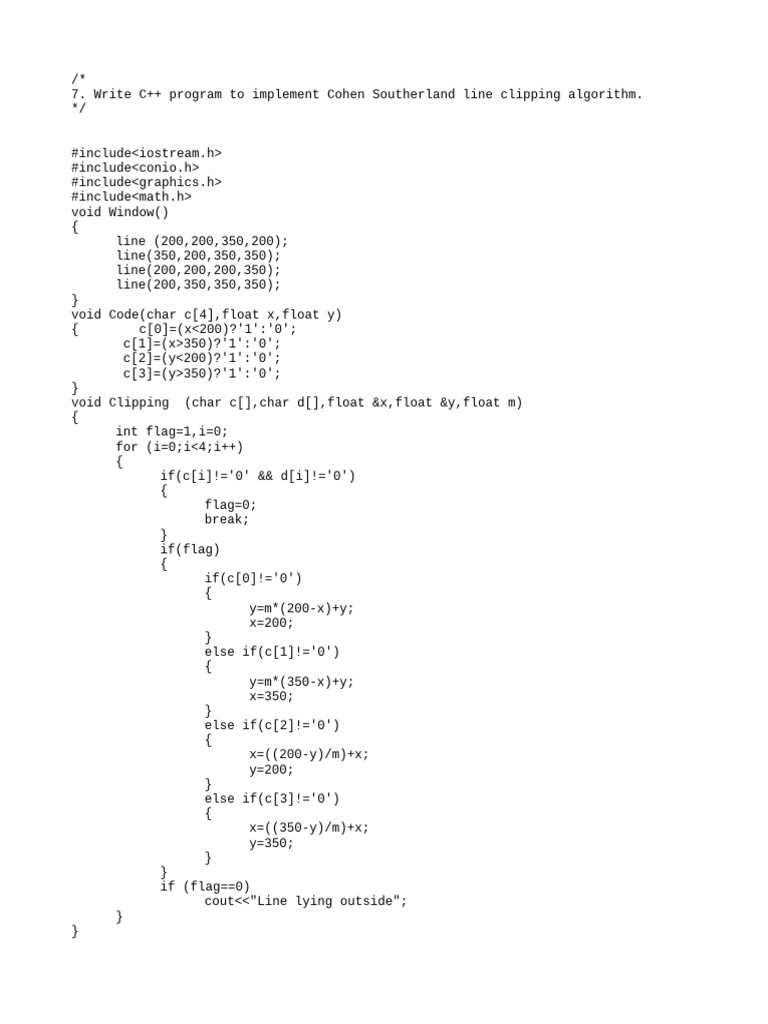 Write C++ Program To Implement Cohen Southerland Line Clipping Algorithm | PDF
