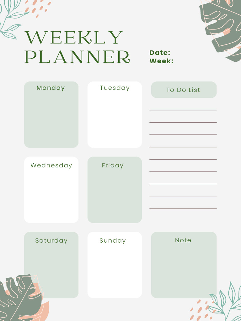 Light Green Minimalist Weekly Planner | PDF