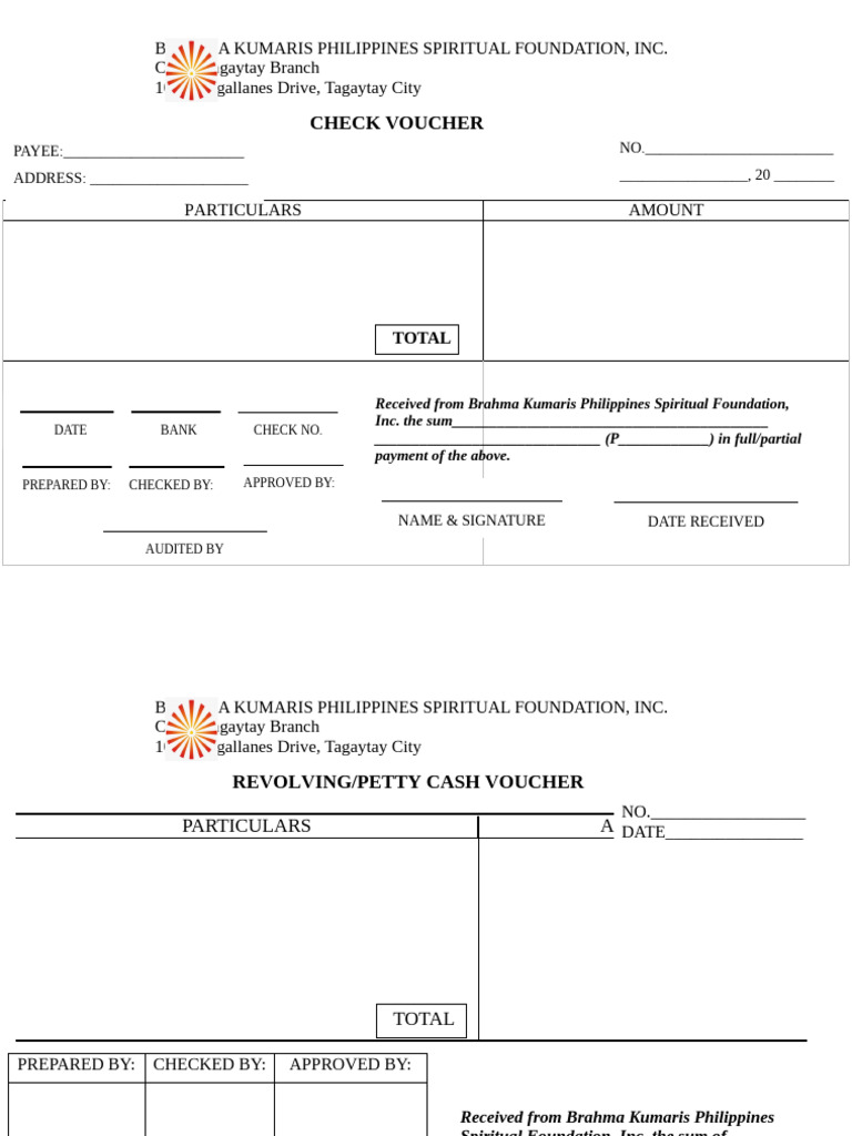 Check and Petty Cash Voucher Template | PDF