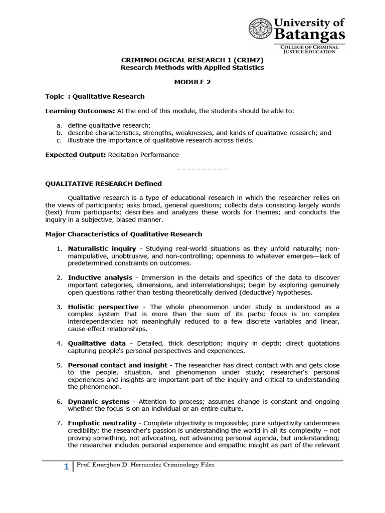 MODULE 2 - Qualitative Research | PDF | Qualitative Research | Methodology