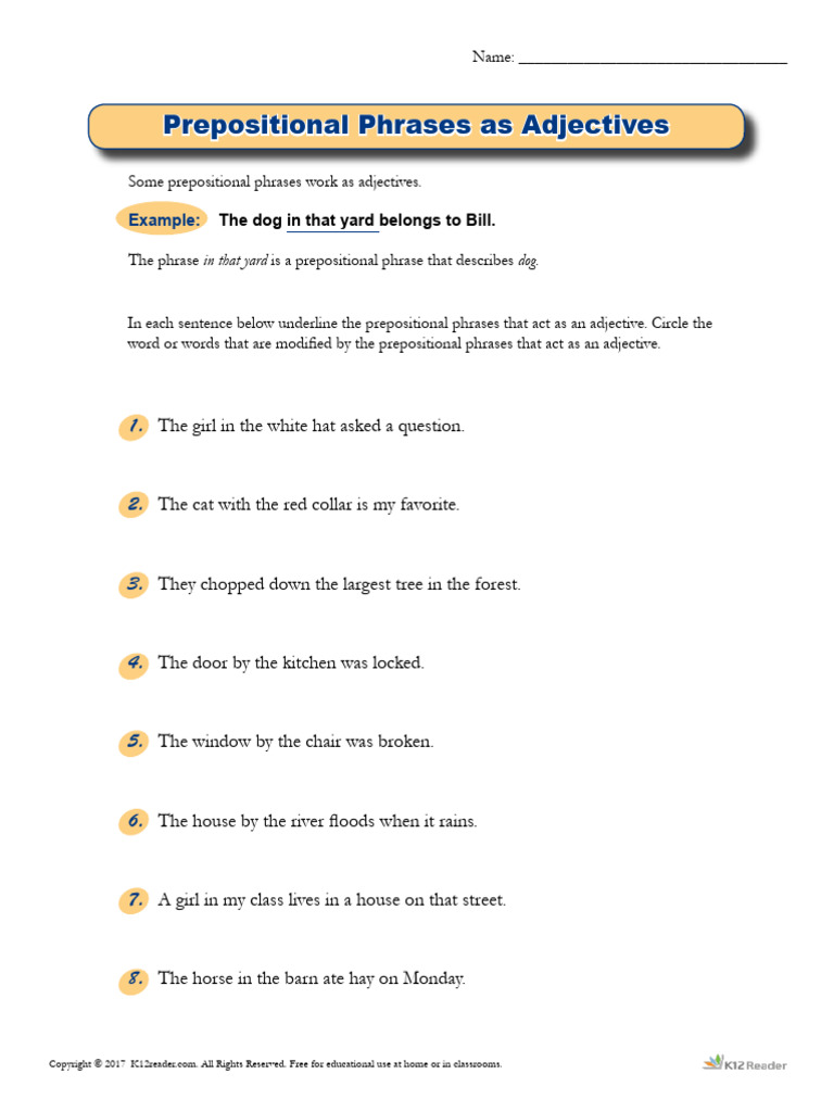 Prepositional Phrases As Adjectives | PDF | Adjective | Phrase