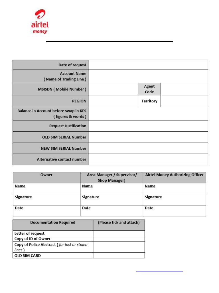 Airtel Money Sim Swap Request Form | PDF