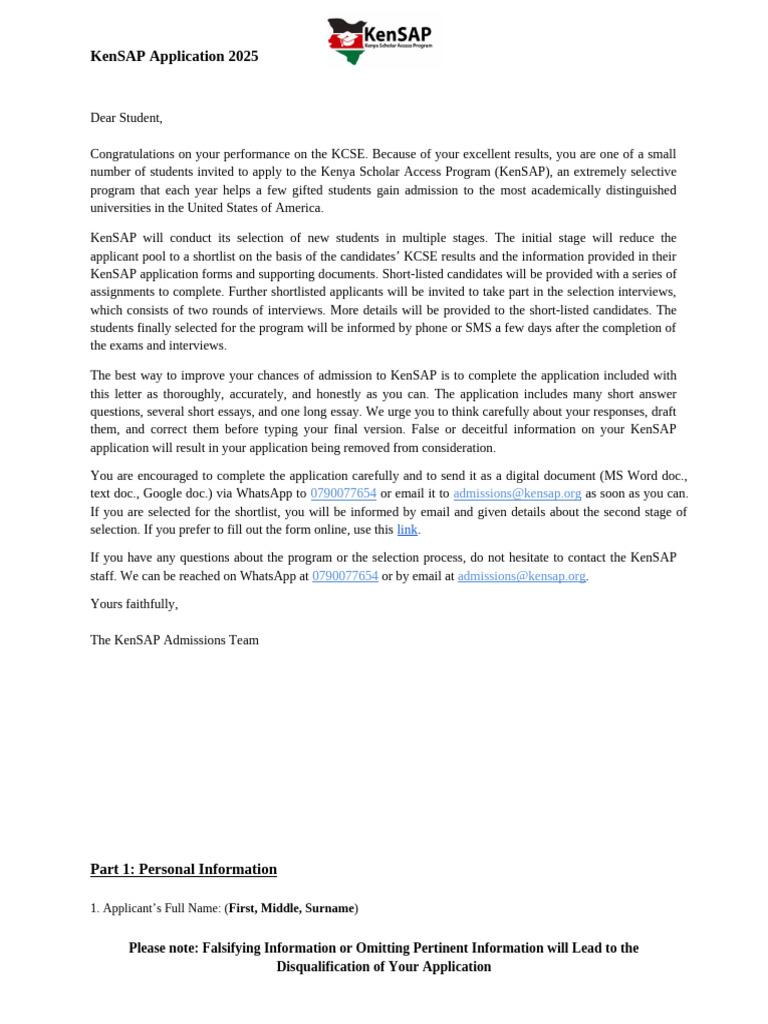 KenSAP 2025 Application | PDF | Sibling