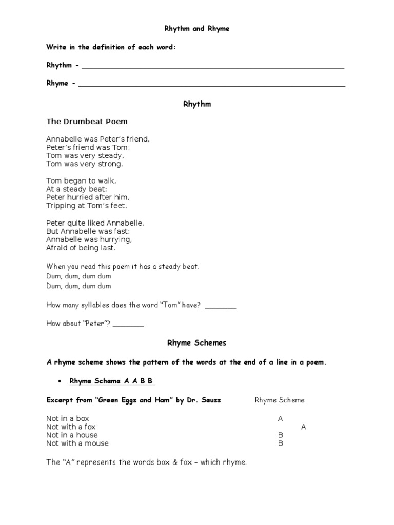 Rhythm: The "A" Represents The Words Box & Fox - Which Rhyme | PDF ...