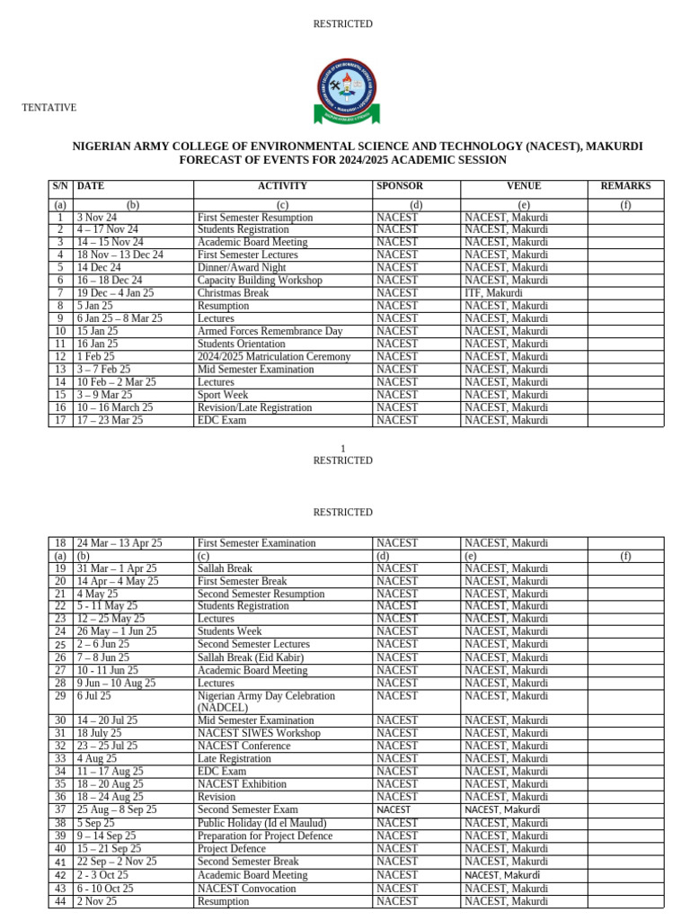 NACEST 2024/2025 Academic Calendar | PDF | Academic Term | Educational ...