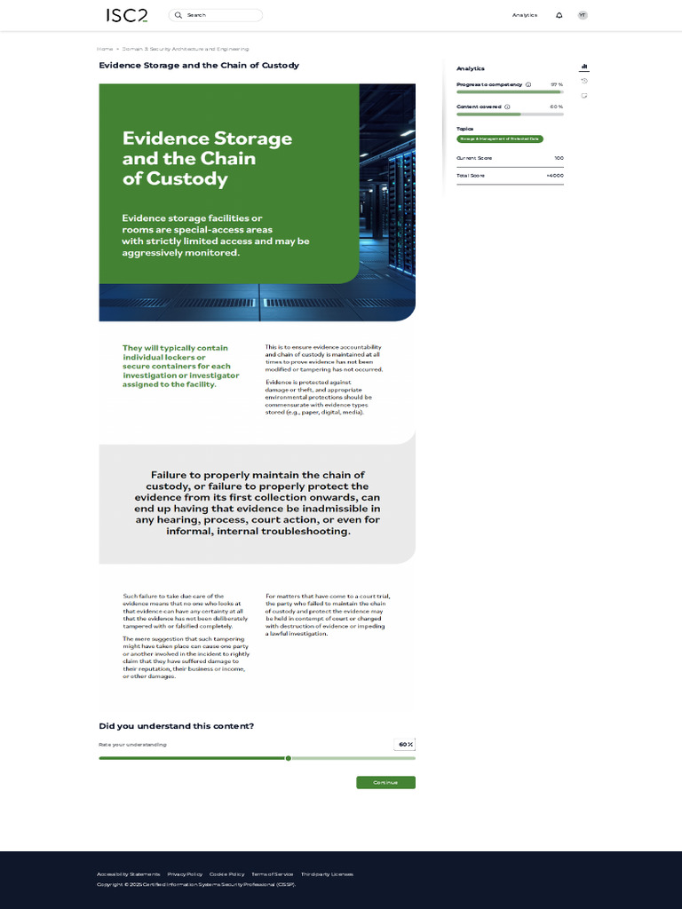 Domain 3 Security Architecture and Engineering - Evidence Storage and The Chain of Custody | PDF
