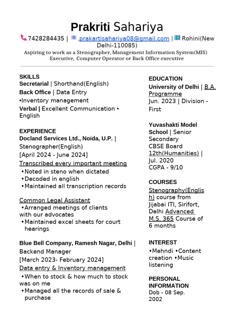 Prakriti's Resume | PDF