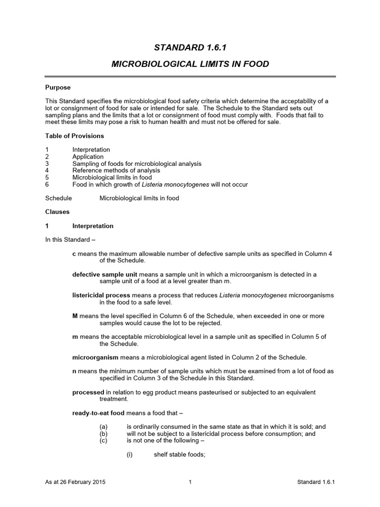 STANDARD 1.6.1 - Microb Limits in Food | PDF | Shelf Life | Microbiology