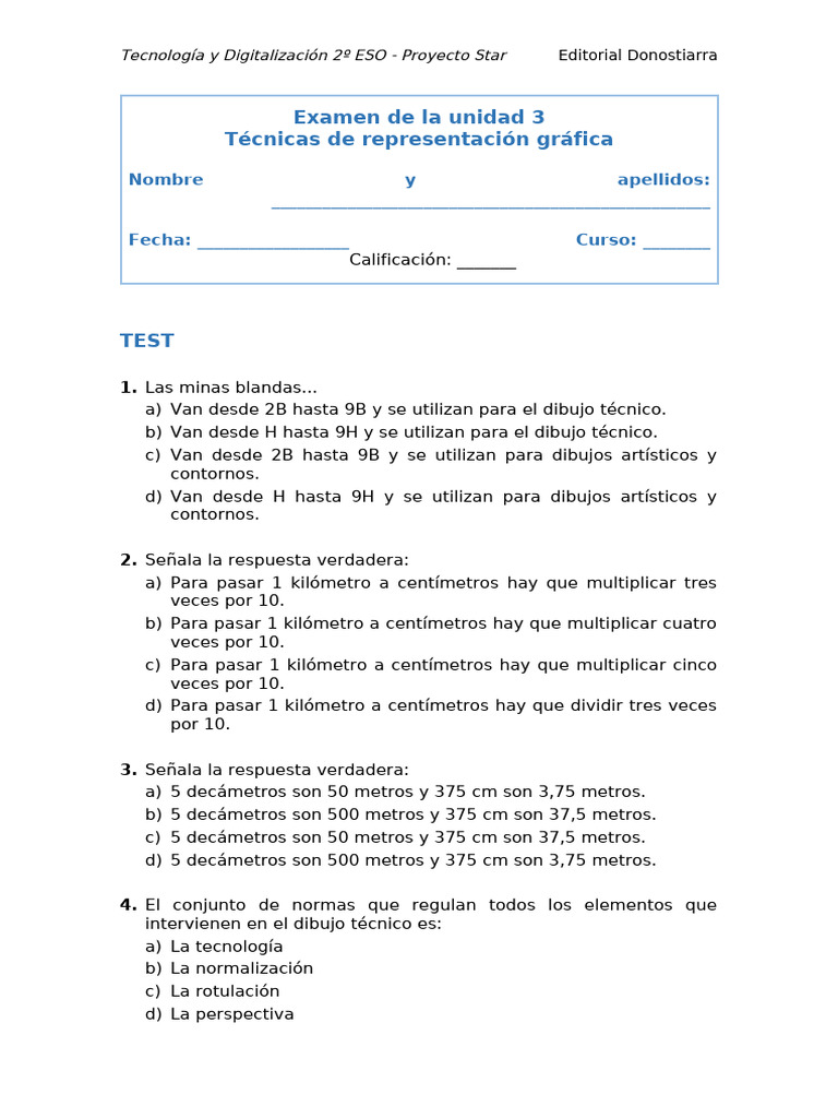 UD03 Examen TyD 2 ESO Star | PDF | Dibujo | Dibujo técnico