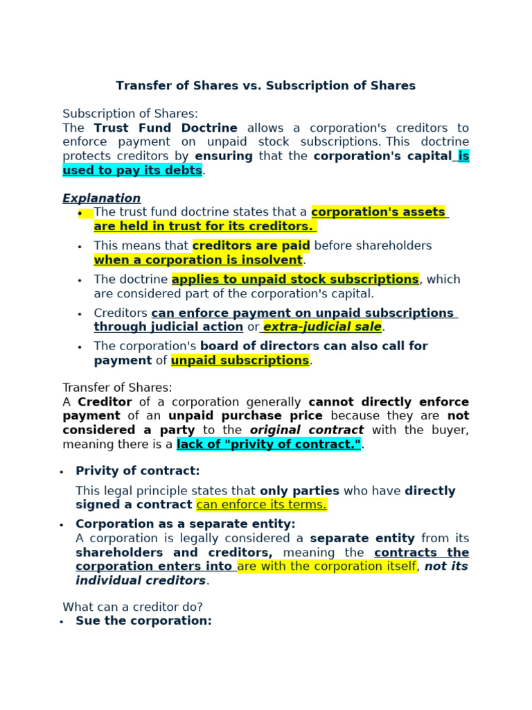 Shares Transfer vs. Subscription Explained | PDF | Corporations | Stocks