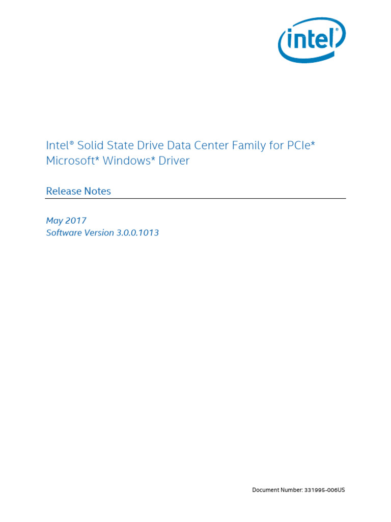 Intel SSD Data Center Family For PCIe Driver 3.0.0.1013 Release Notes ...