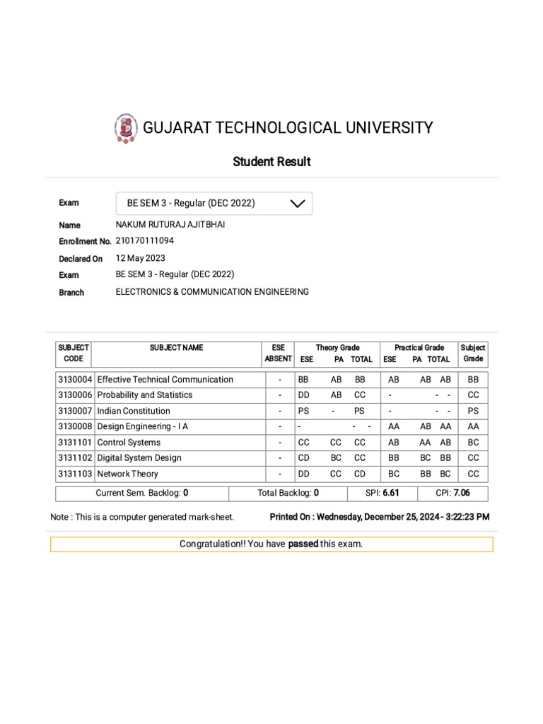 Student Profile at GTU | PDF