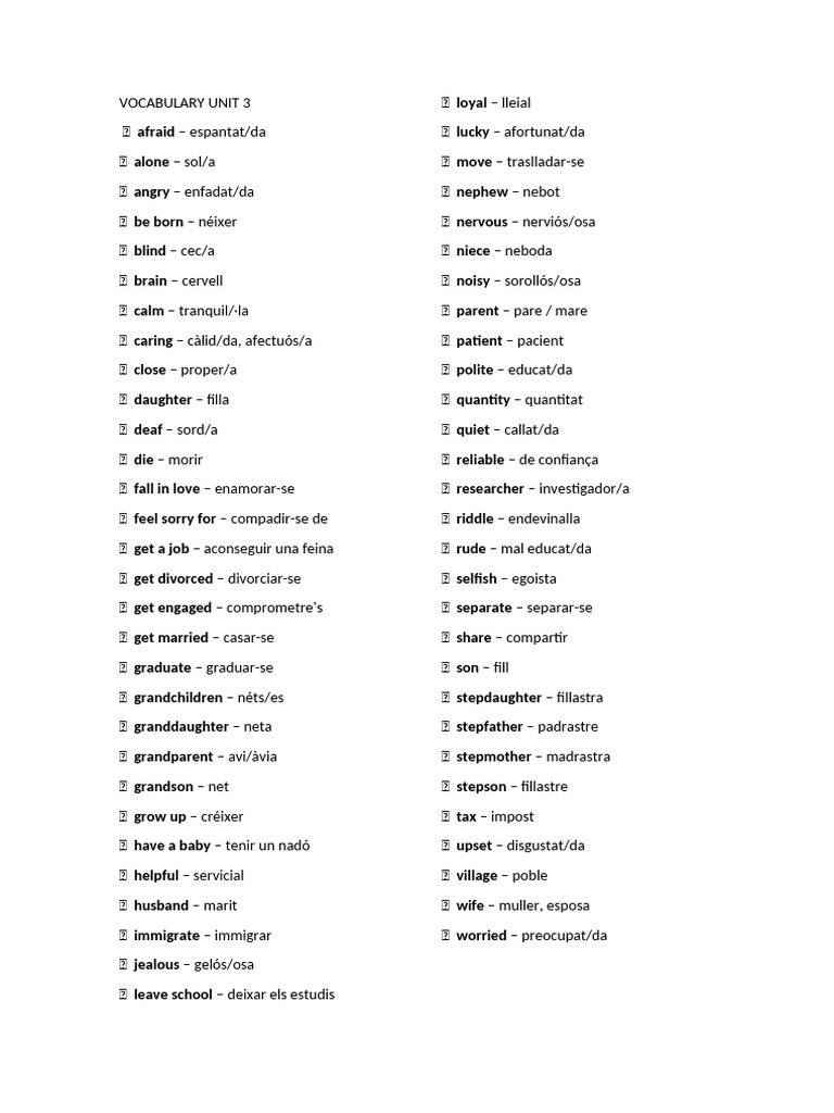 Vocabulary Unit 3 Options 2 | PDF