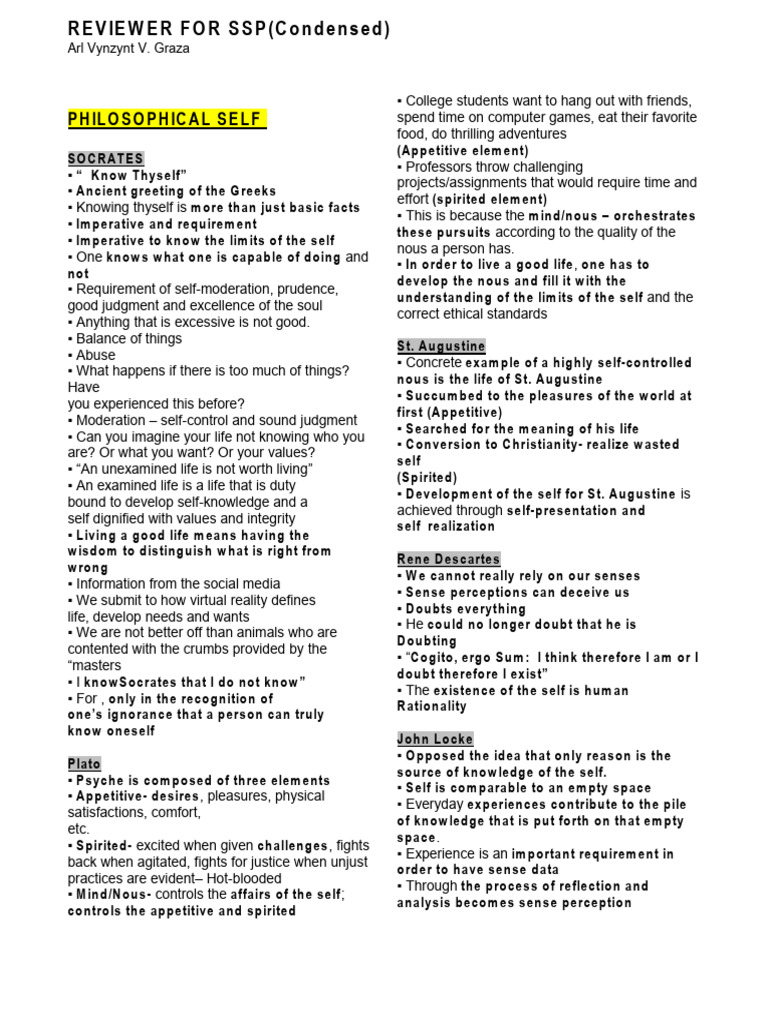 SSP Reviewer Condensed Midterms | PDF | Self | Social Psychology