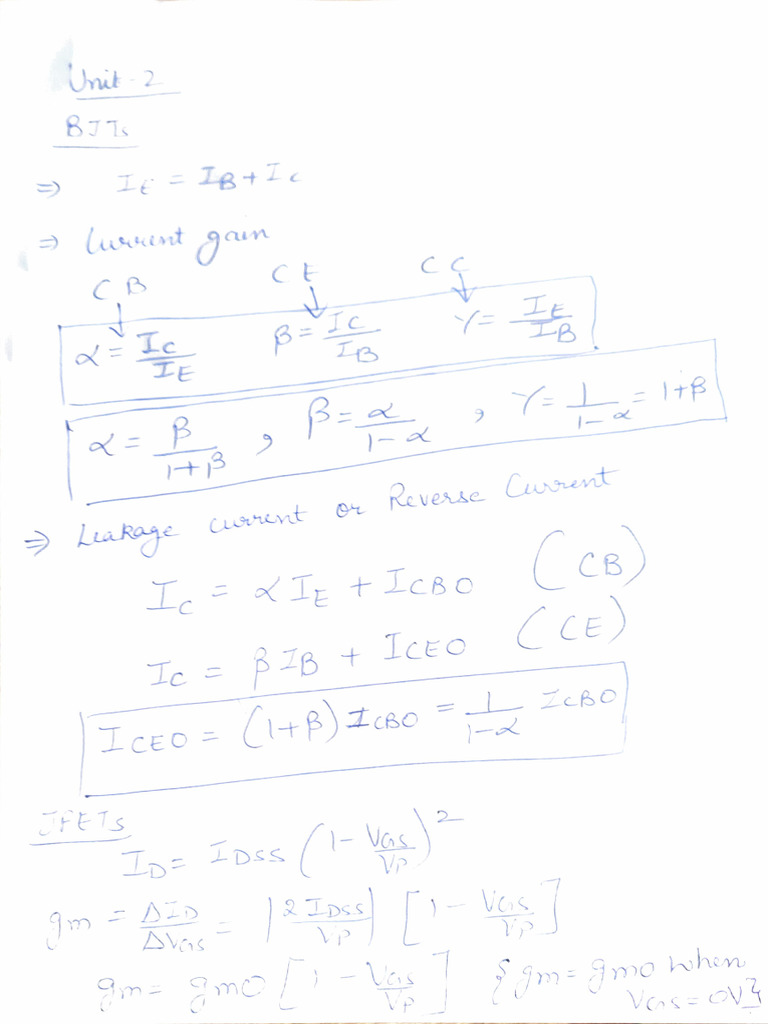 Important Formulas in BJT, FET AND OPAMP | PDF