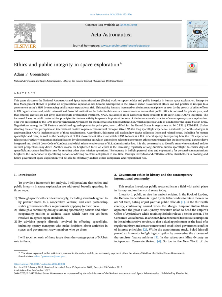 NASA Ethics in Space Exploration | PDF | Nasa | International Space Station