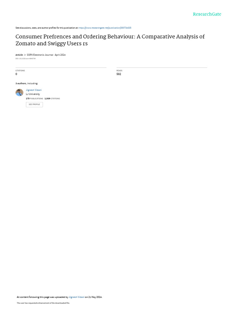Consumer Prefrences and Ordering Behaviour: A Comparative Analysis of Zomato and Swiggy Users Rs ...