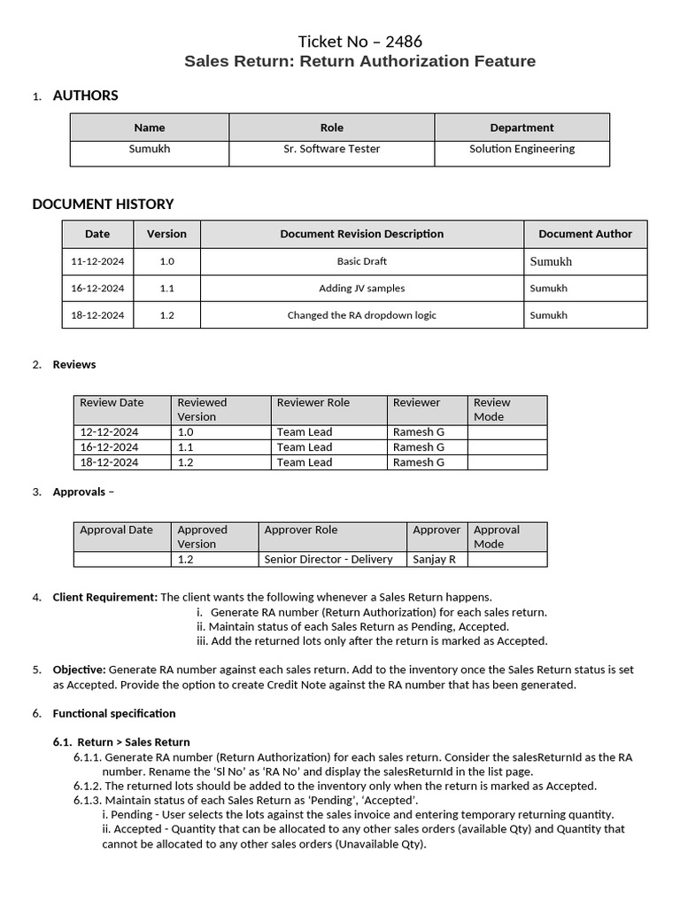 Sales Return Authorization Process Guide | PDF | Information Technology ...