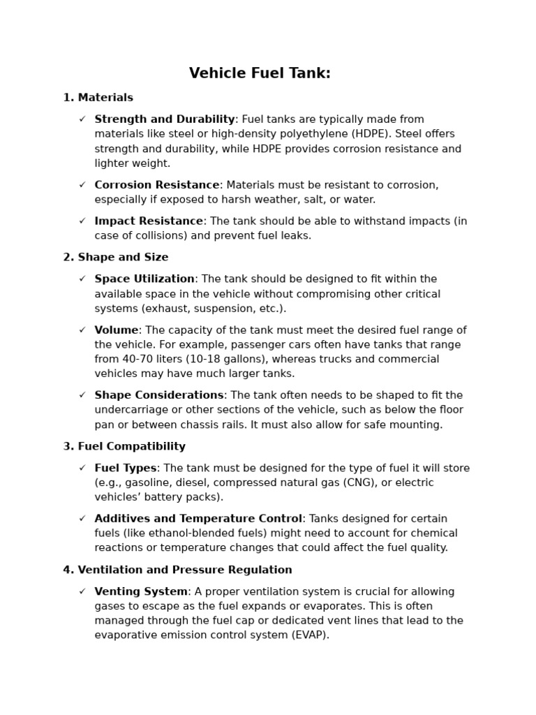 Designing A Vehicle Fuel Tank Involves Multiple Considerations To ...