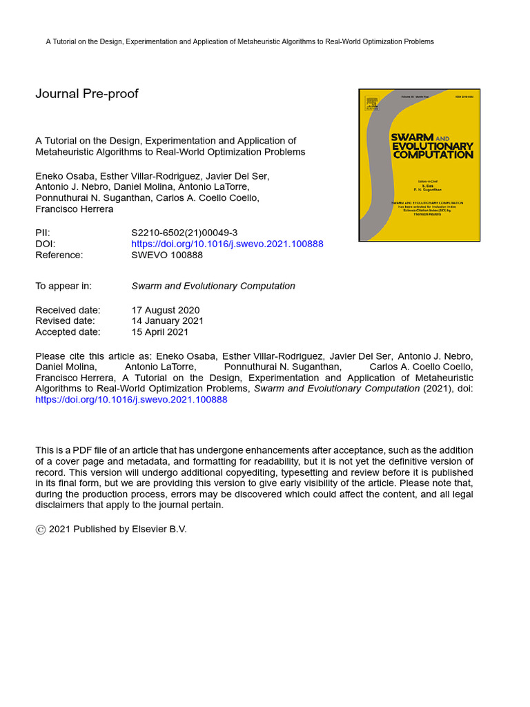 08-2021_A Tutorial on the Design, Experimentation and Application of | PDF | Metaheuristic ...
