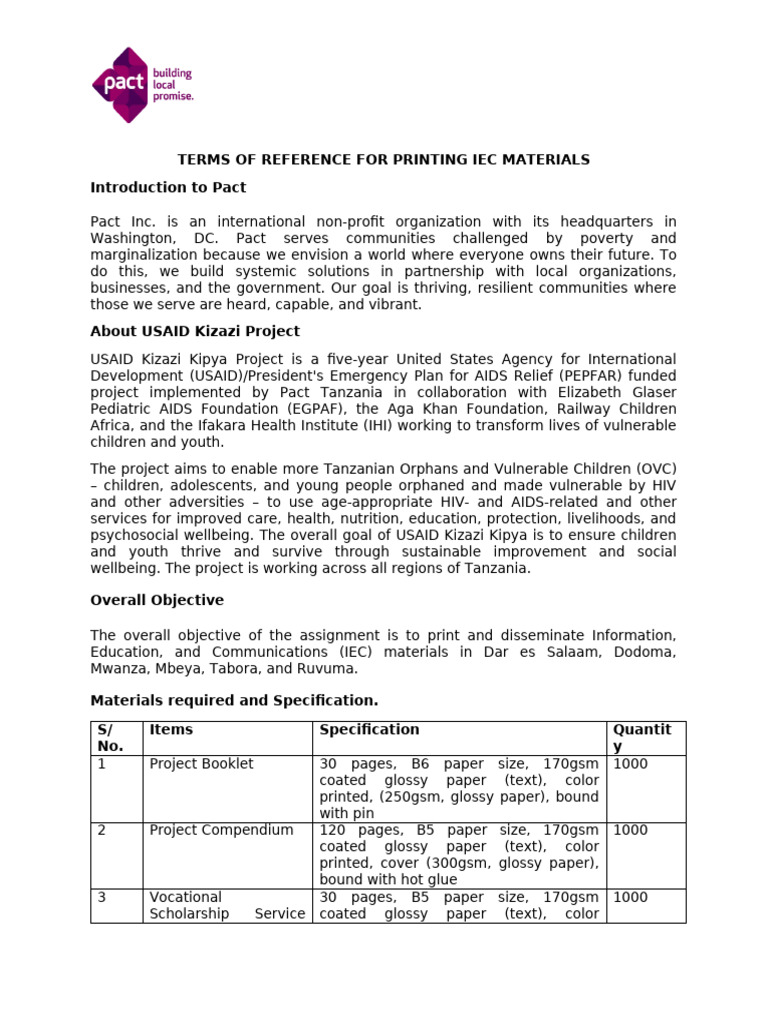 TOR - Printing IEC Materials for Closeout Events | PDF | Specification (Technical Standard ...