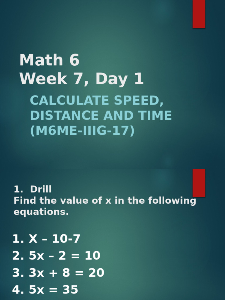 Calculate Speed, Distance and Time (Q3, W7, D1) | PDF | Speed | Mathematics