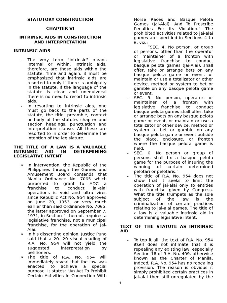Intrinsic Aids in Statutory Construction | PDF | Taxes | Statutory ...