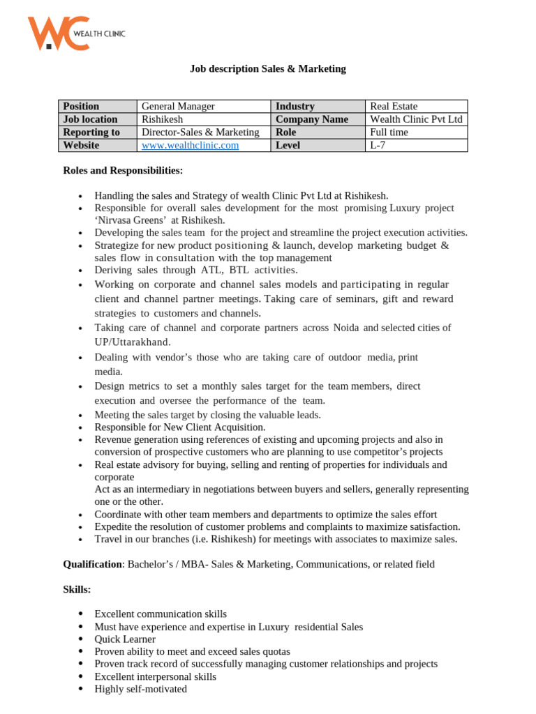 JD_-Sales Rishikesh | PDF | Sales | Marketing