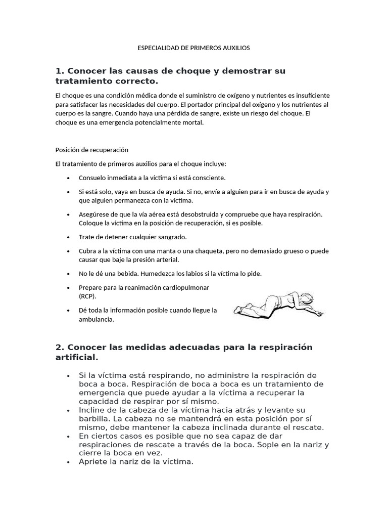 Guía de Primeros Auxilios: Choque y Emergencias | PDF | Reanimación cardiopulmonar | Herida