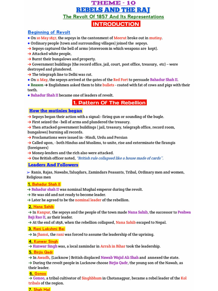 Rebels and The Raj Revision Notes - 20231028 | PDF