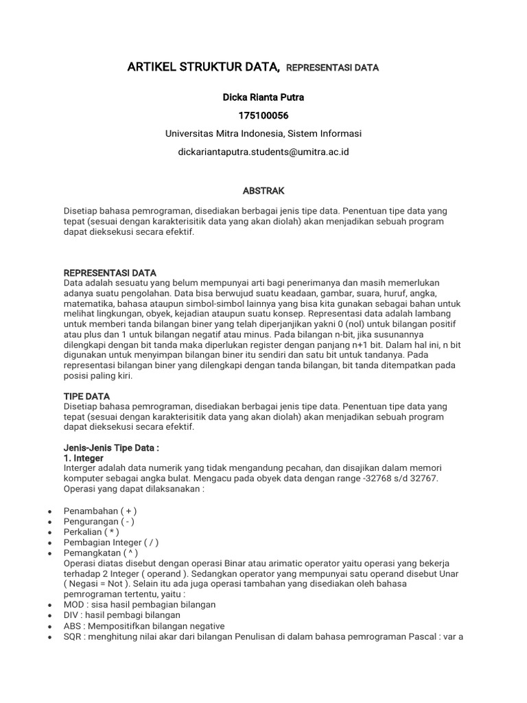 Representasi Data Dicka Rianta Putra | PDF
