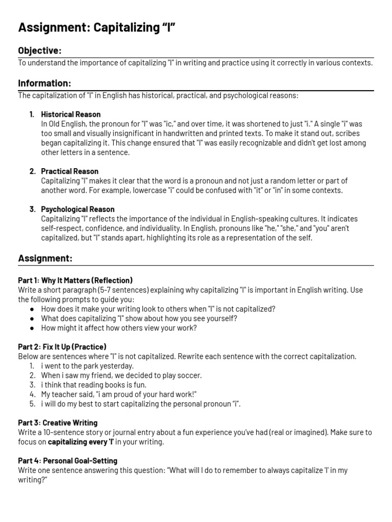 Assignment - Capitalizing "I" | PDF