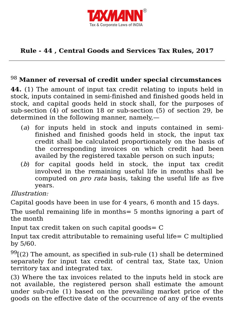 Rule 44 Central Goods and Services Tax Rules 2017 | PDF | Taxes ...