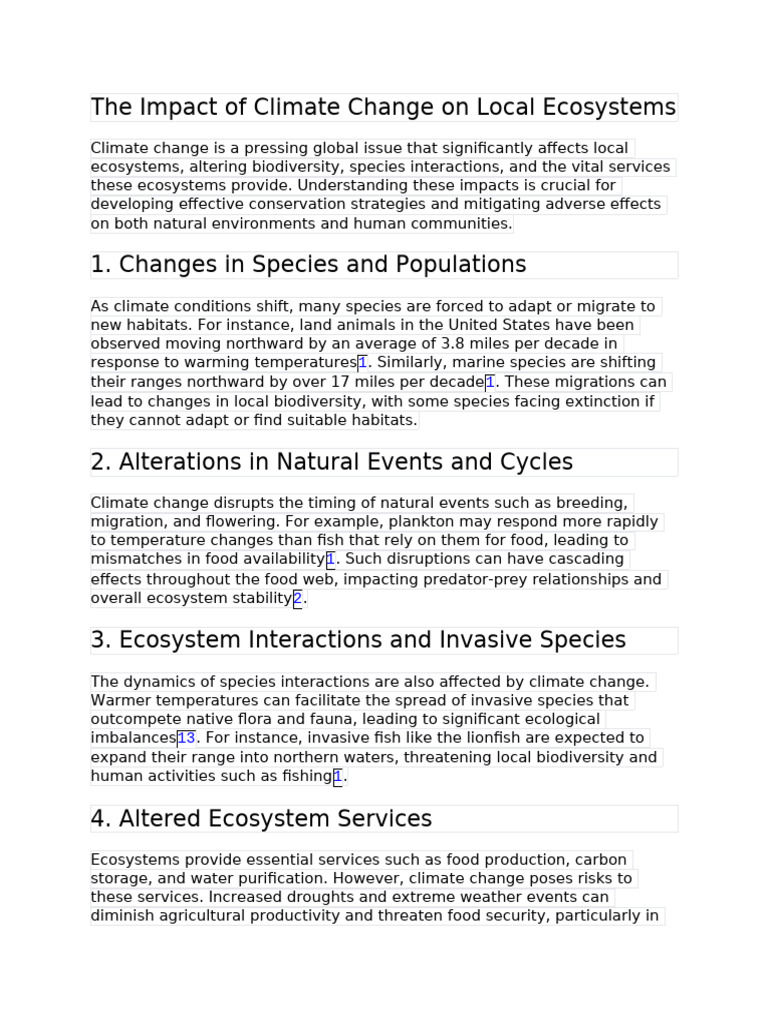 The Impact of Climate Change On Local Ecosystems | PDF | Climate Change ...