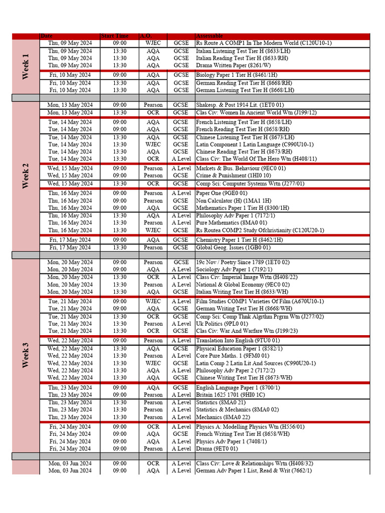 Skeleton Exam Timetable 2024 | PDF | Qualifications | Student ...