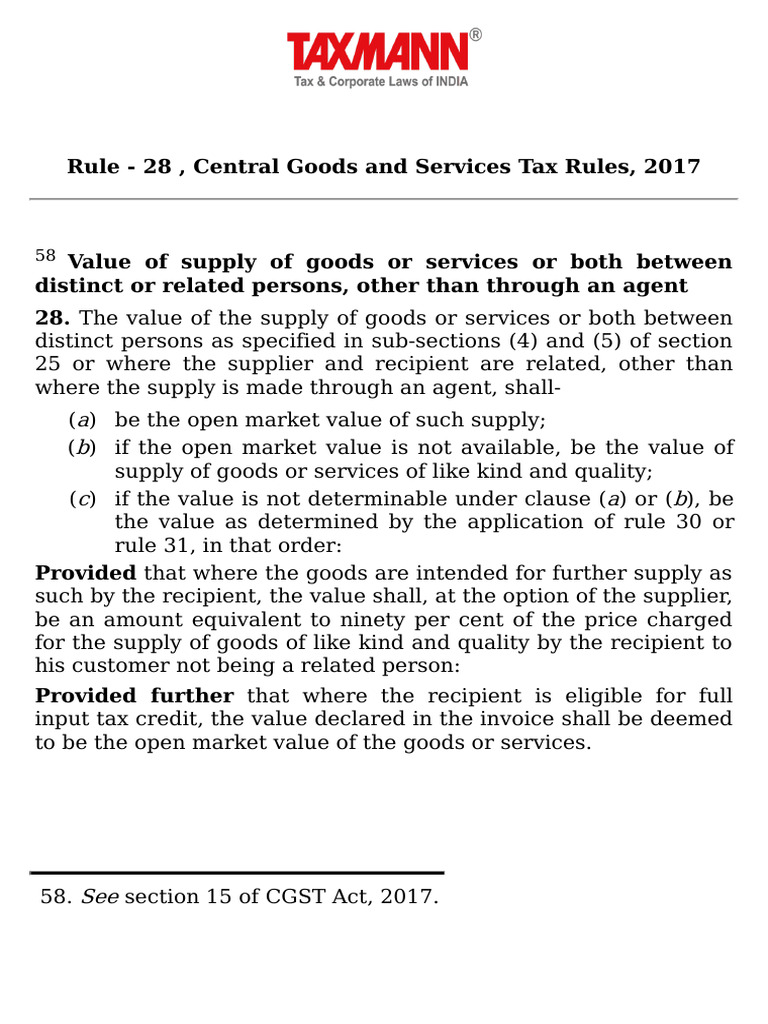 Rule 28 Central Goods and Services Tax Rules 2017 | PDF
