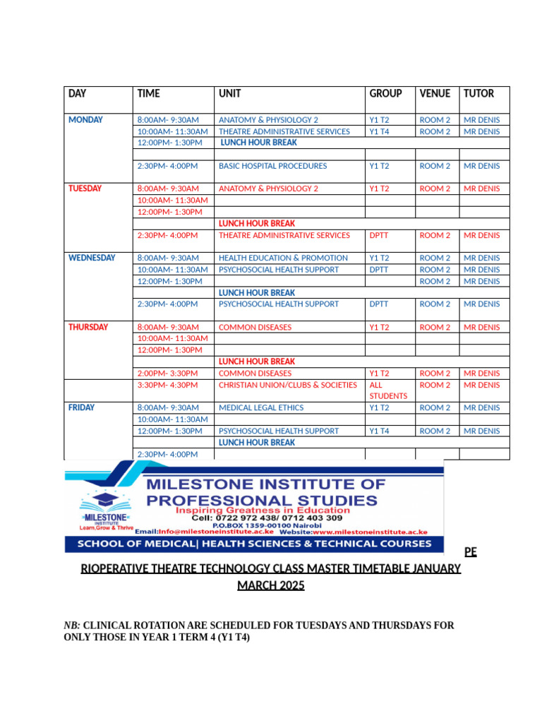 Jan-March 2025 Pott Master Timetable | PDF