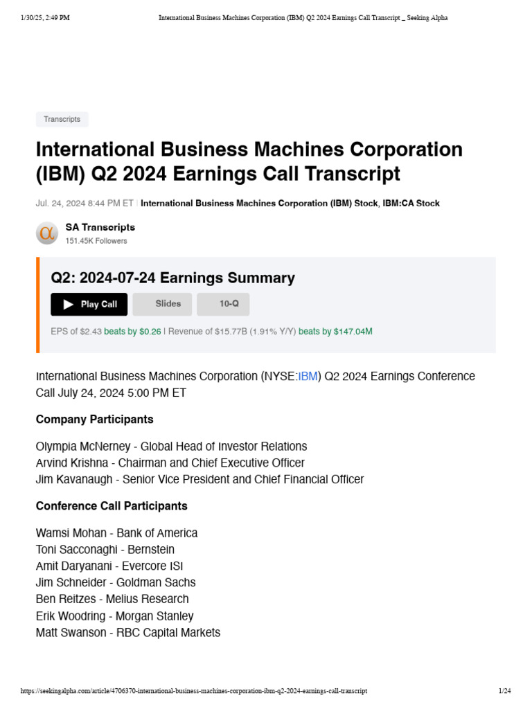 Ibm Q2 2024 | PDF | Cloud Computing | Artificial Intelligence