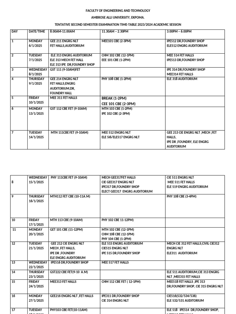 2023-2024 Second Semester Exam Timetable | PDF | Mobile Computers | Tablet Computer