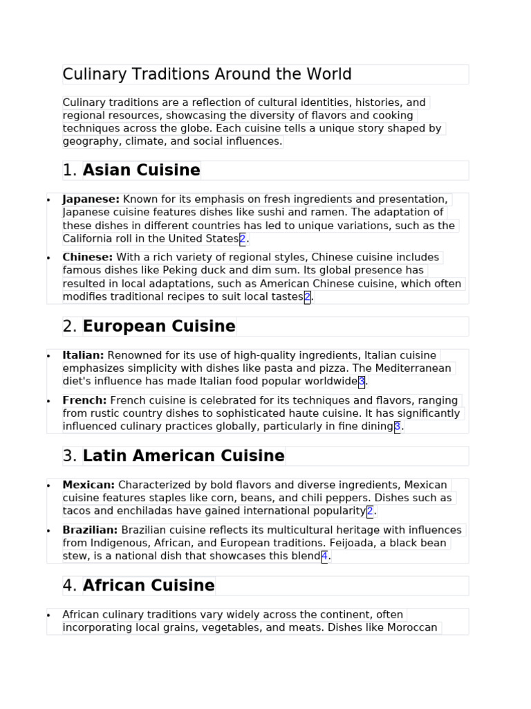 Global Culinary Traditions Explored | PDF | Cuisine | Chinese Cuisine