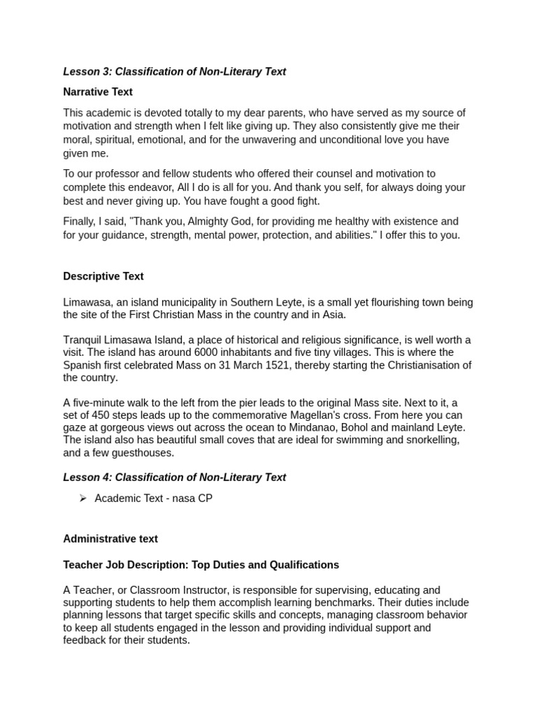 Non-Literary Text Classification Guide | PDF | Philippines | Teachers