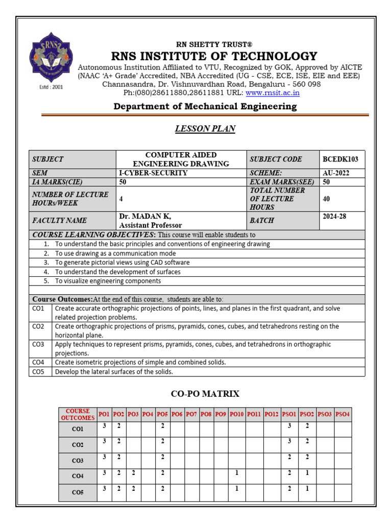 CAED-Lesson Plan-Dr - MK - 1333 - BCEDK103 - 15-11-2024 | PDF ...